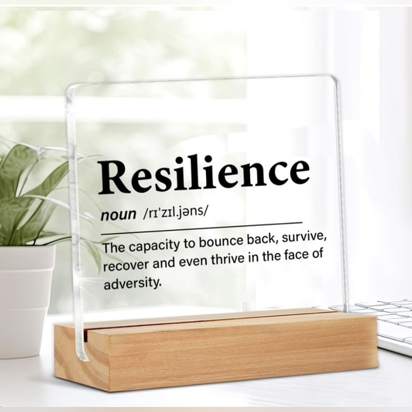 Accents | 42 Clear Acrylic Resilience Sign With Wooden Base | Poshmark